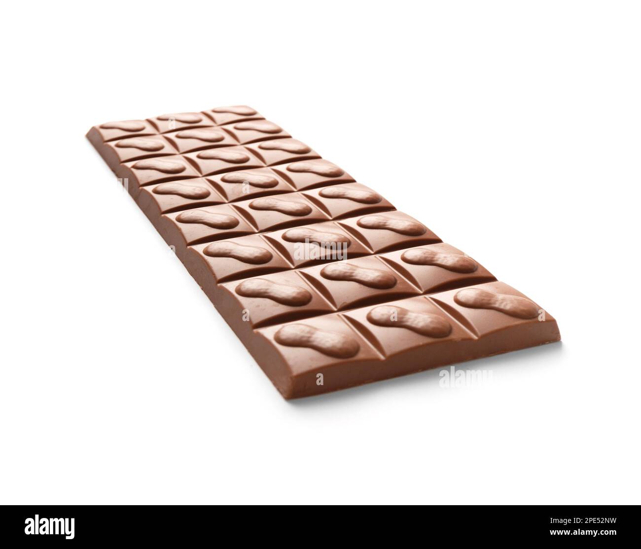 Large whole bar of milk chocolate with nuts on a white background ...