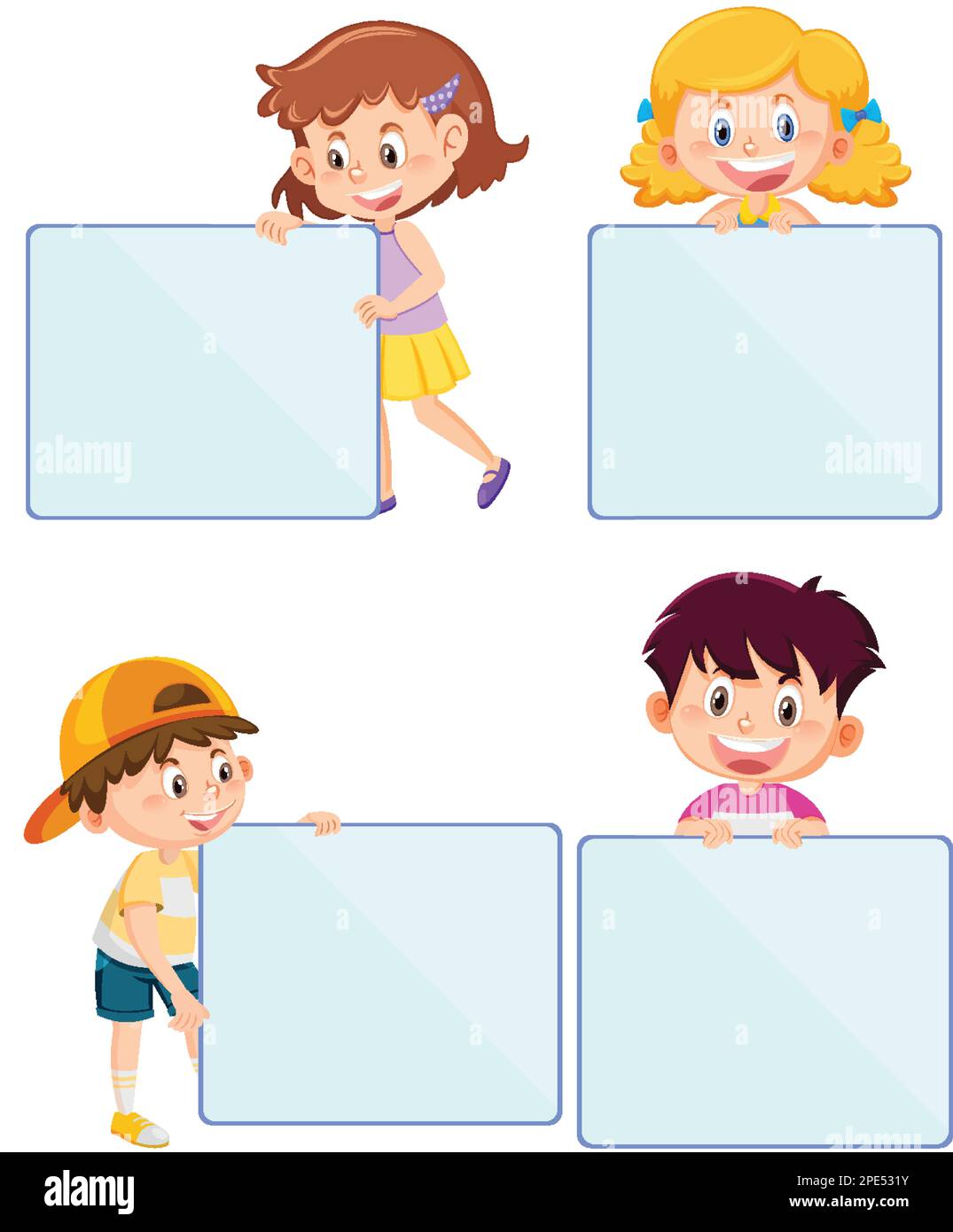 Set of kid cartoon character with empty board illustration Stock Vector ...