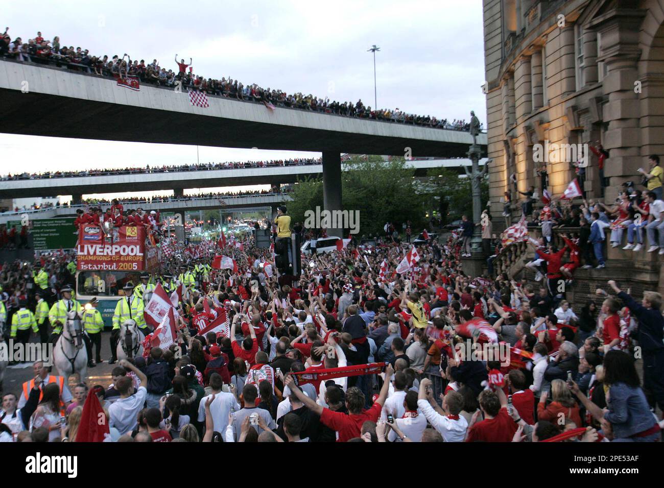 Liverpool football team celebrate with exultant fans as their open top ...