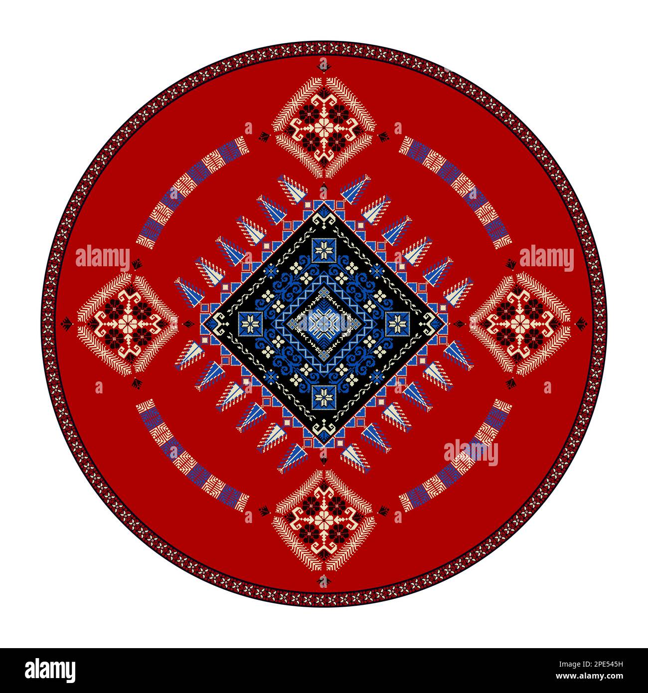 Decorative round Palestinian Tatreez design element over white ...