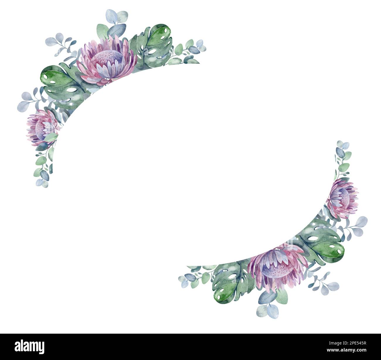 watercolor card composition of delicate flowers and plants Stock Photo ...