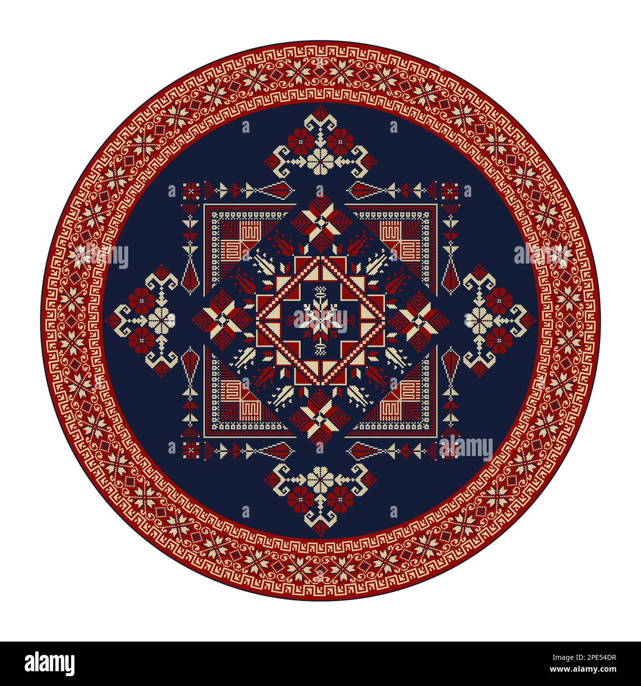 Decorative round Palestinian Tatreez design element over white ...