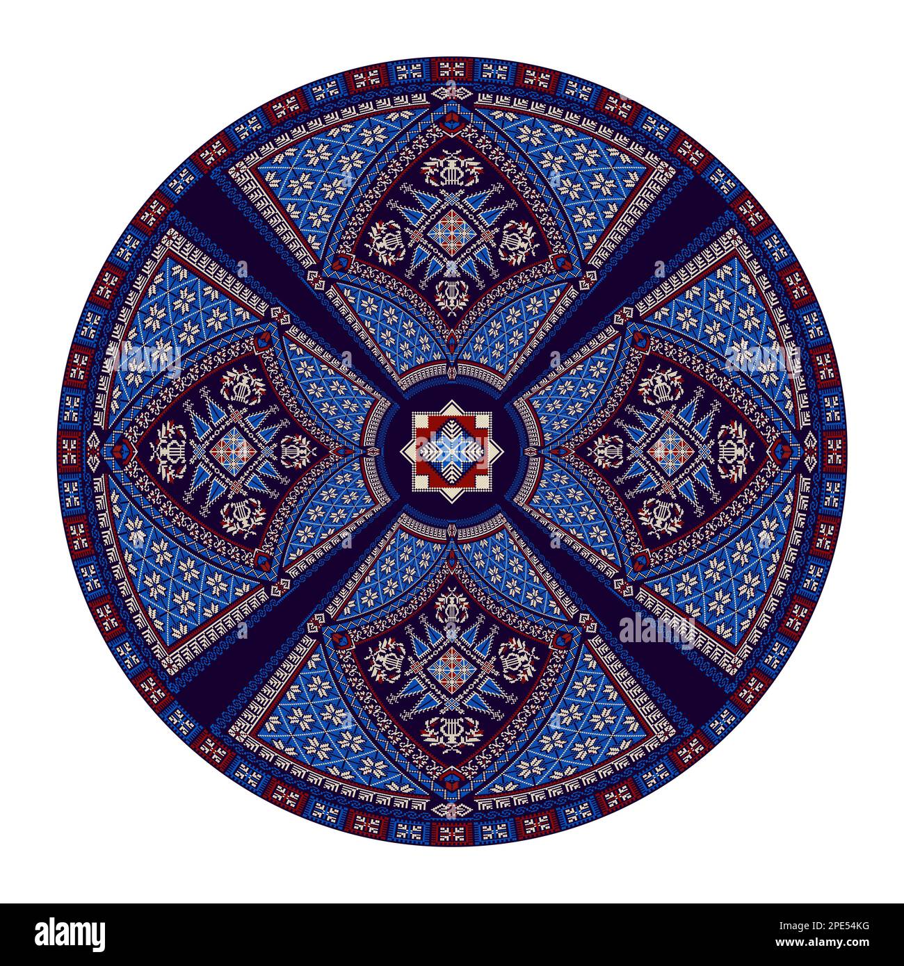 Decorative round Palestinian Tatreez design element over white ...