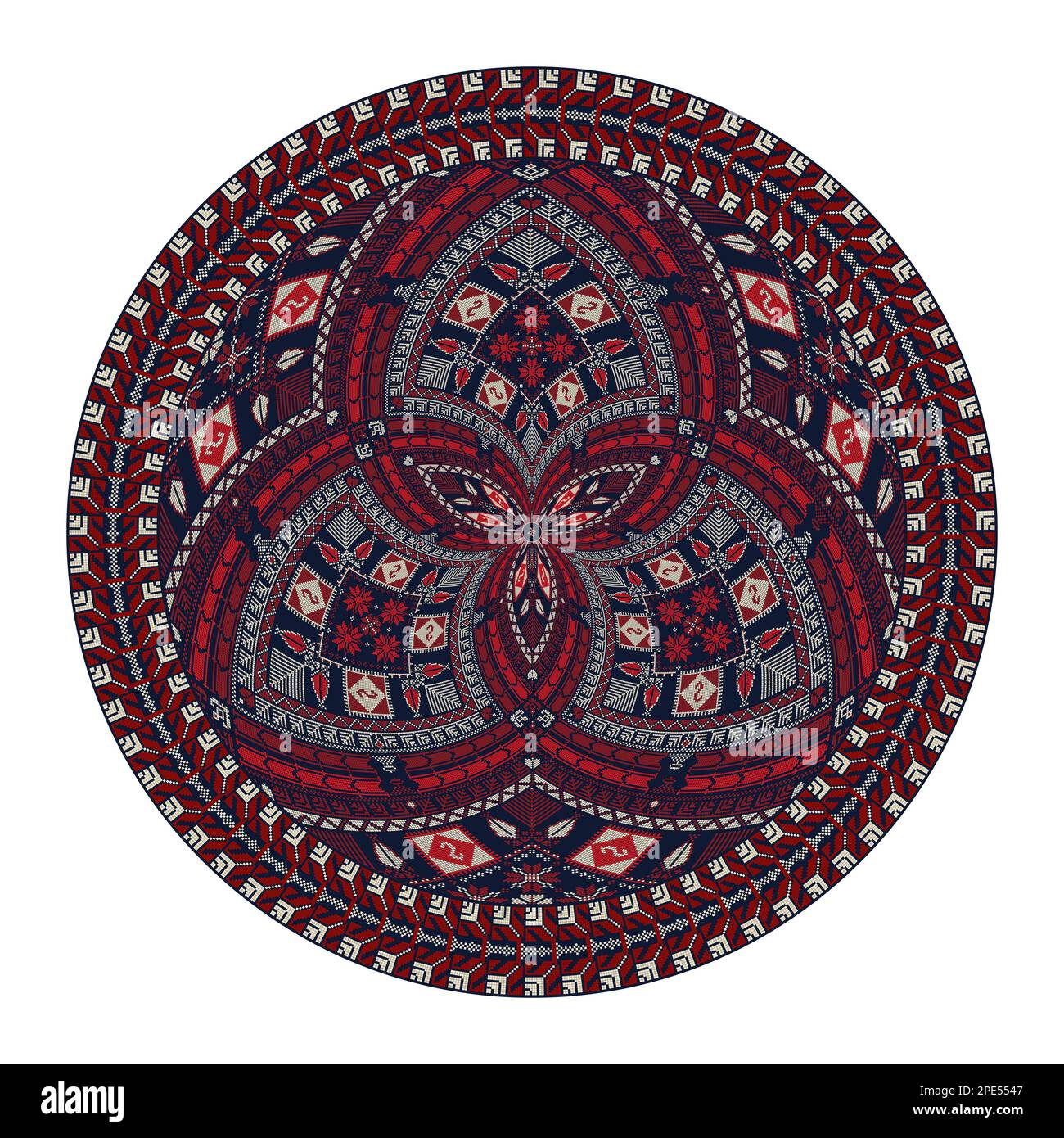 Decorative round Palestinian Tatreez design element over white ...
