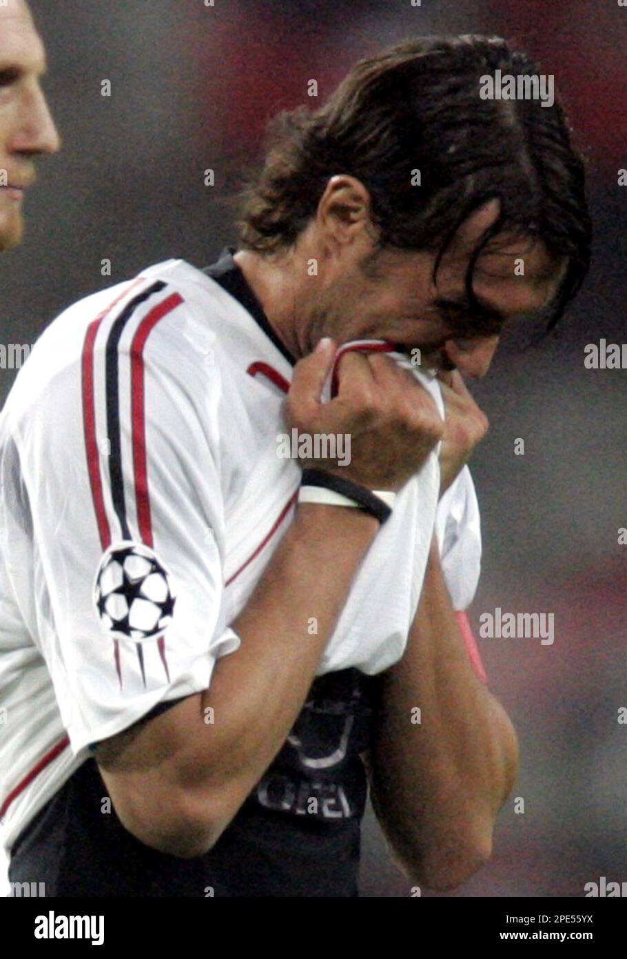 AC Milan's captain Paolo Maldini leaves the field after Liverpool's ...
