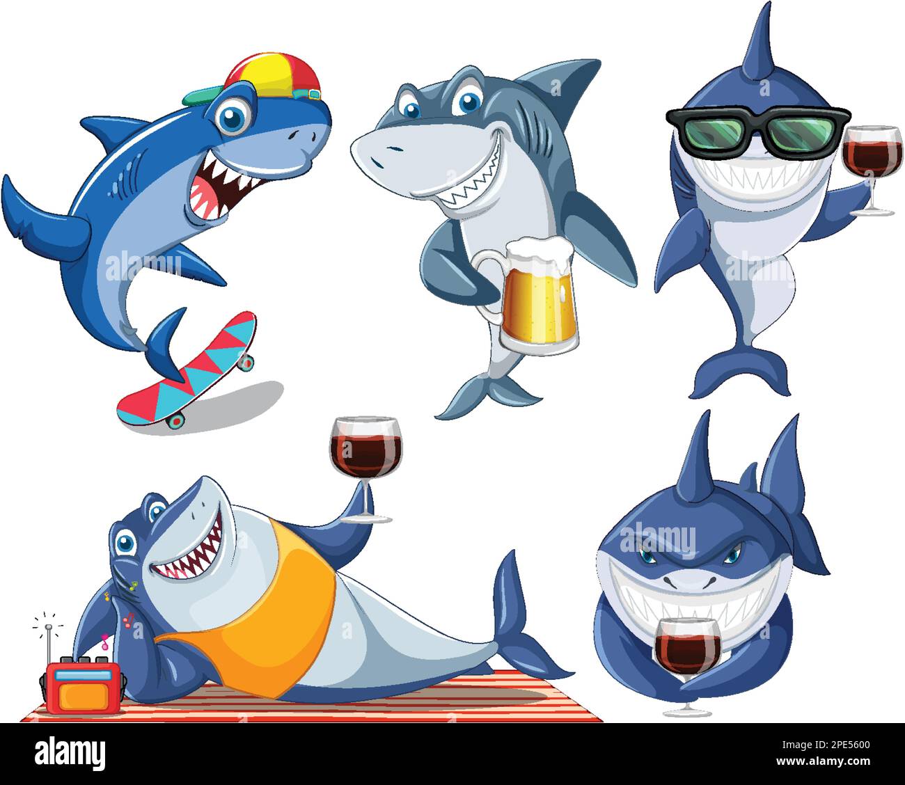 Shark Doing Different Activities Cartoon Characters illustration Stock ...