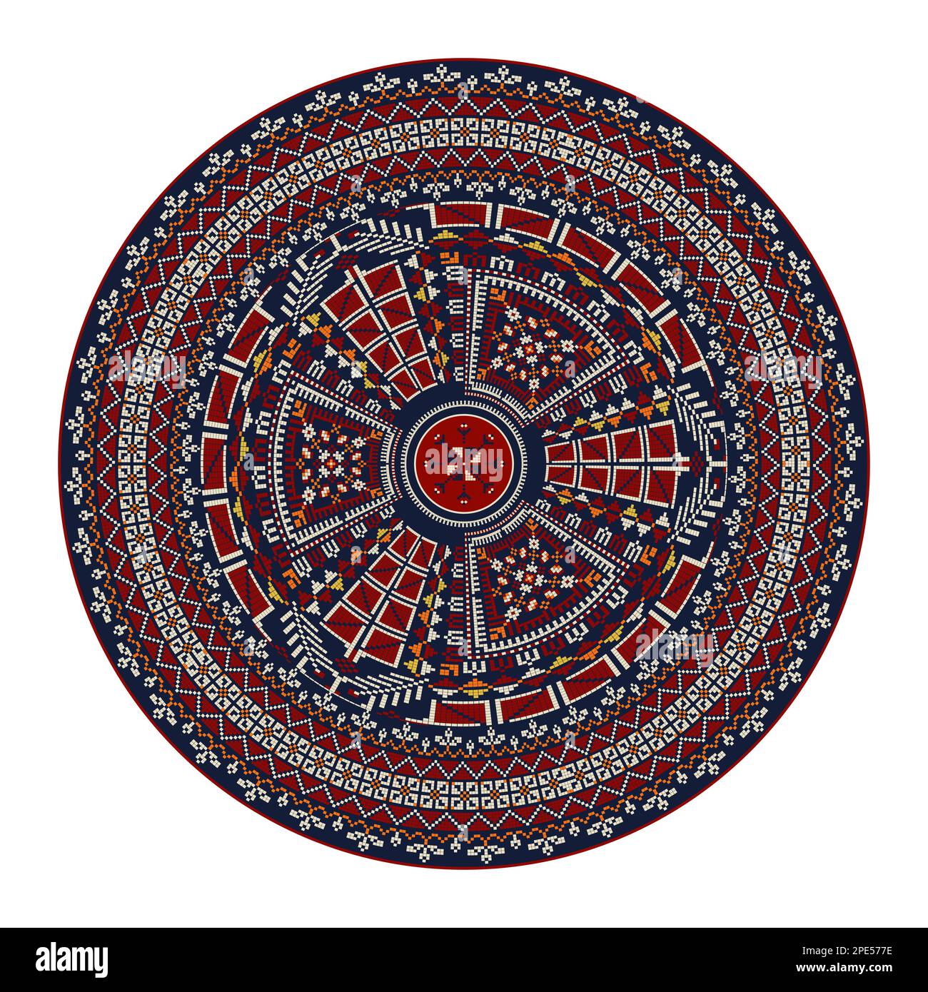 Decorative round Palestinian Tatreez design element over white ...