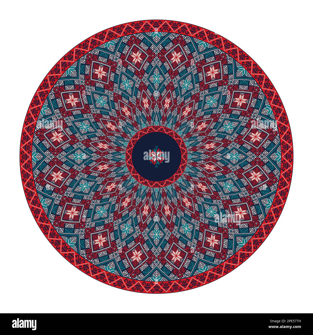 Decorative round Palestinian Tatreez design element over white ...