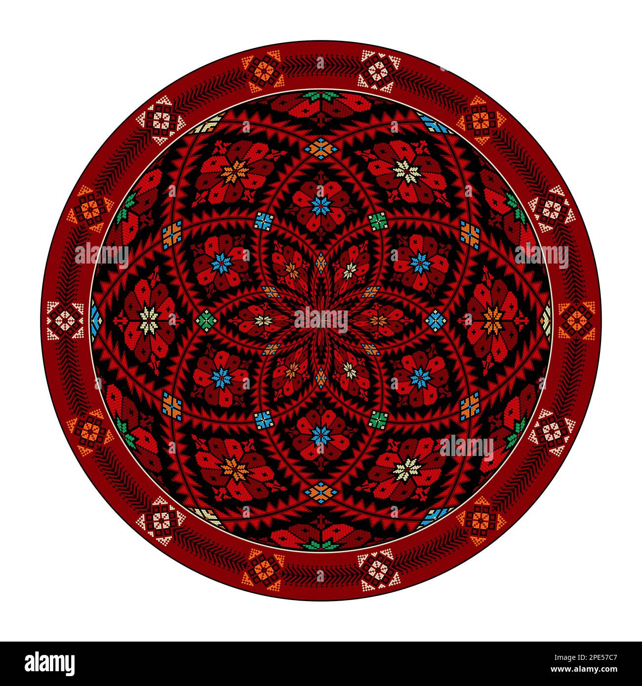 Decorative round Palestinian Tatreez design element over white ...