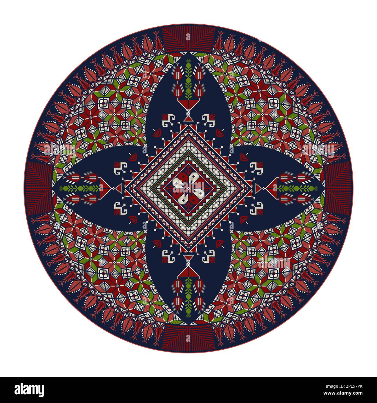 Decorative round Palestinian Tatreez design element over white ...