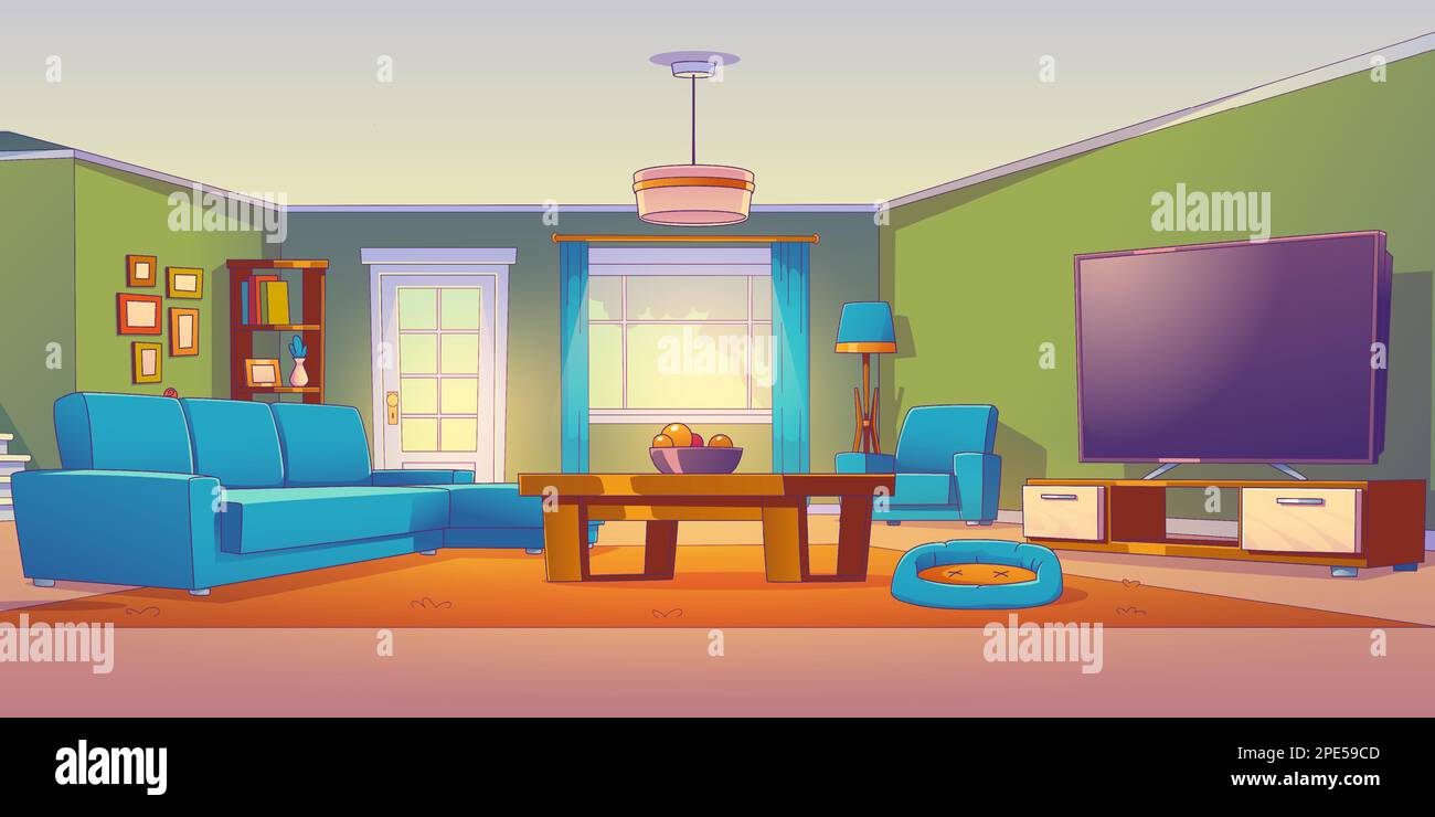 Contemporary living room interior design with furniture. Vector cartoon ...