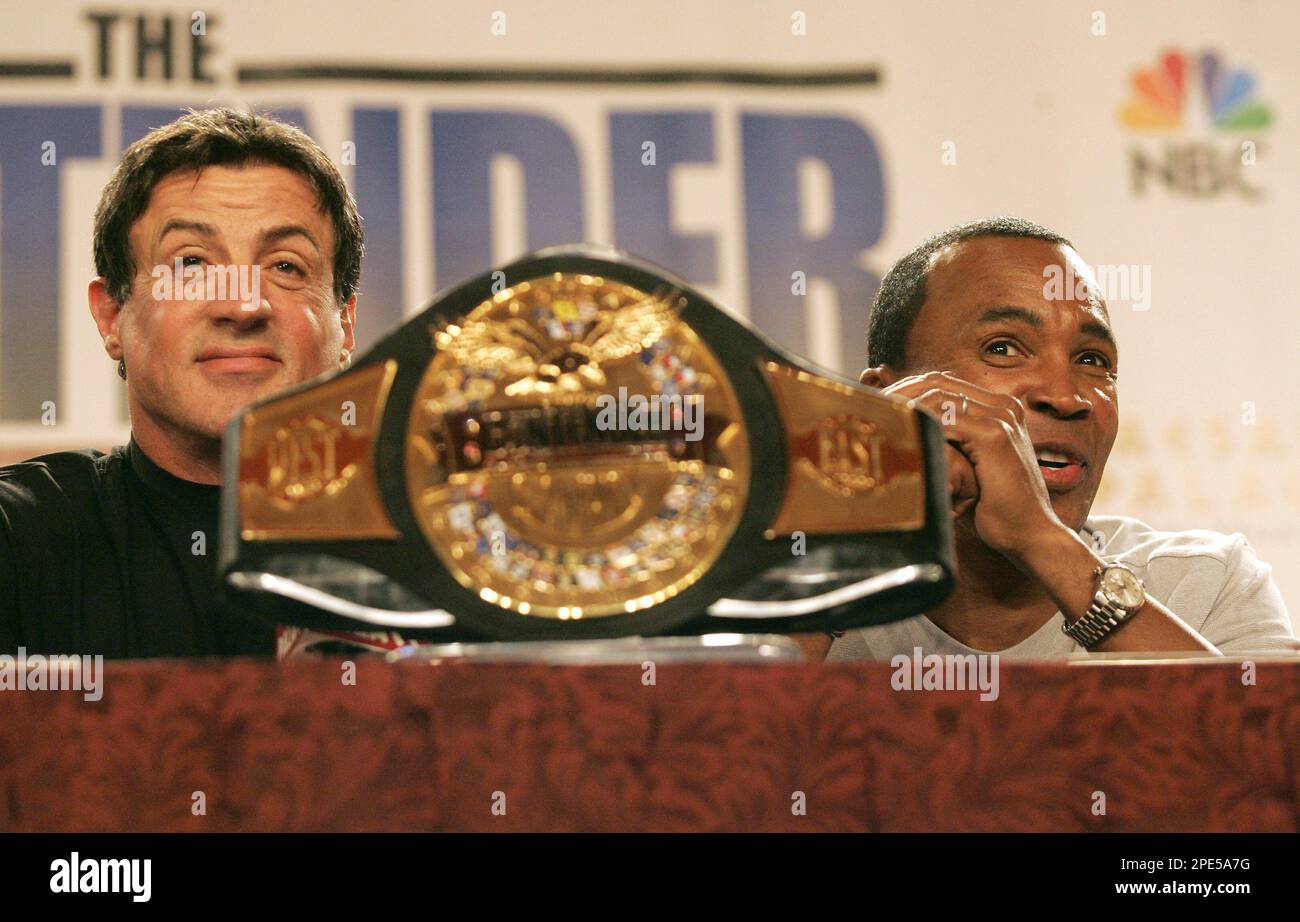 Hosts Sylvester Stallone, left, and Sugar Ray Leonard listen as Peter ...
