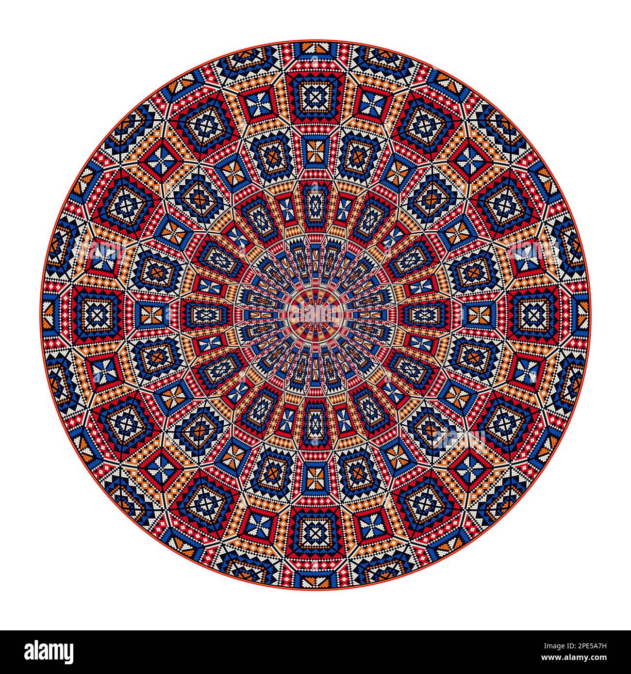 Decorative round Palestinian Tatreez design element over white ...