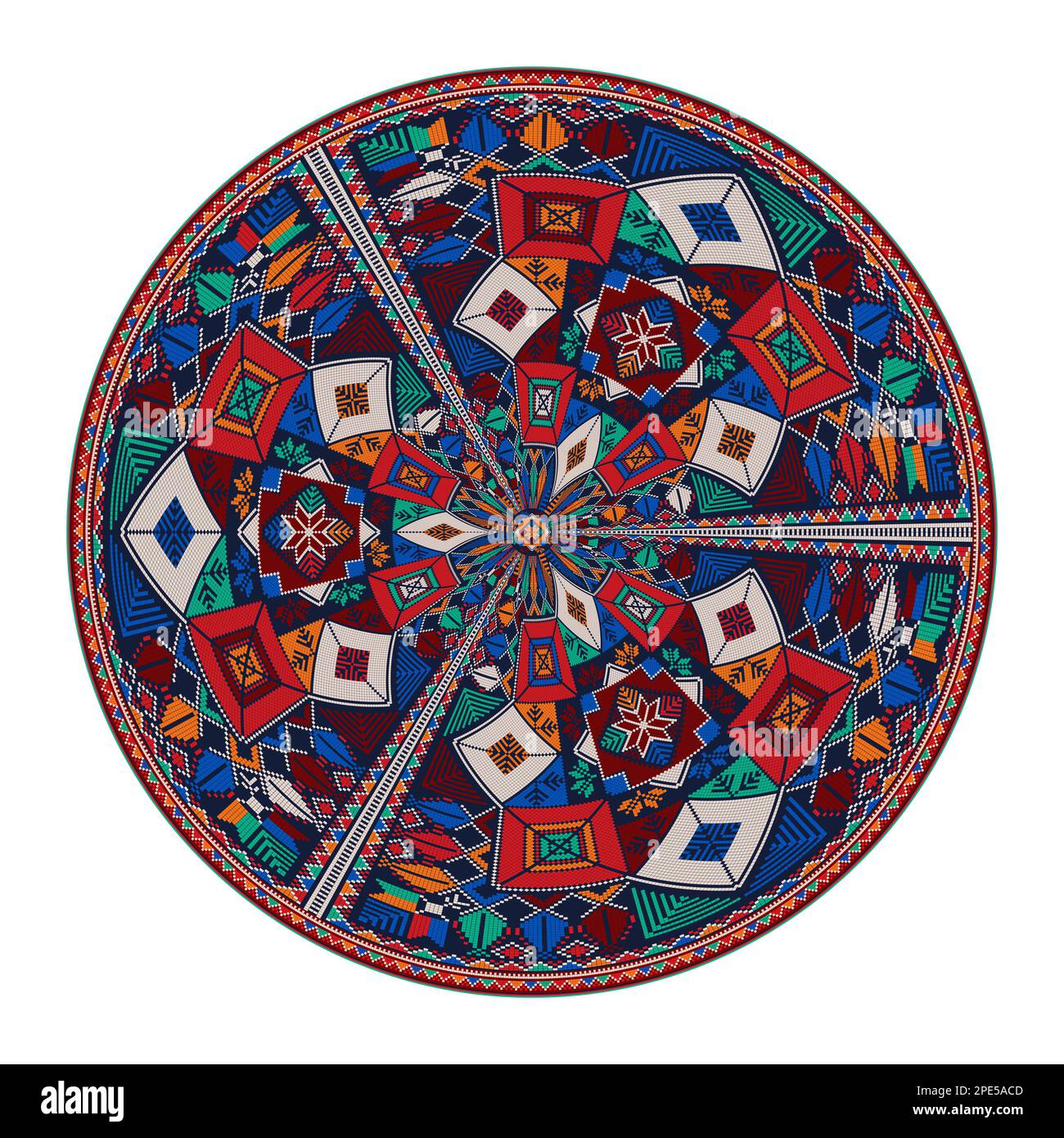 Decorative round Palestinian Tatreez design element over white ...
