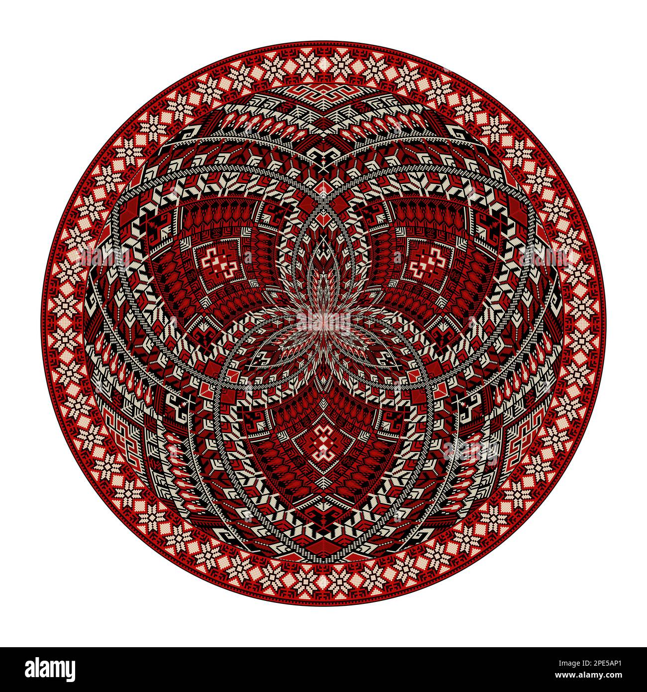 Decorative round Palestinian Tatreez design element over white ...