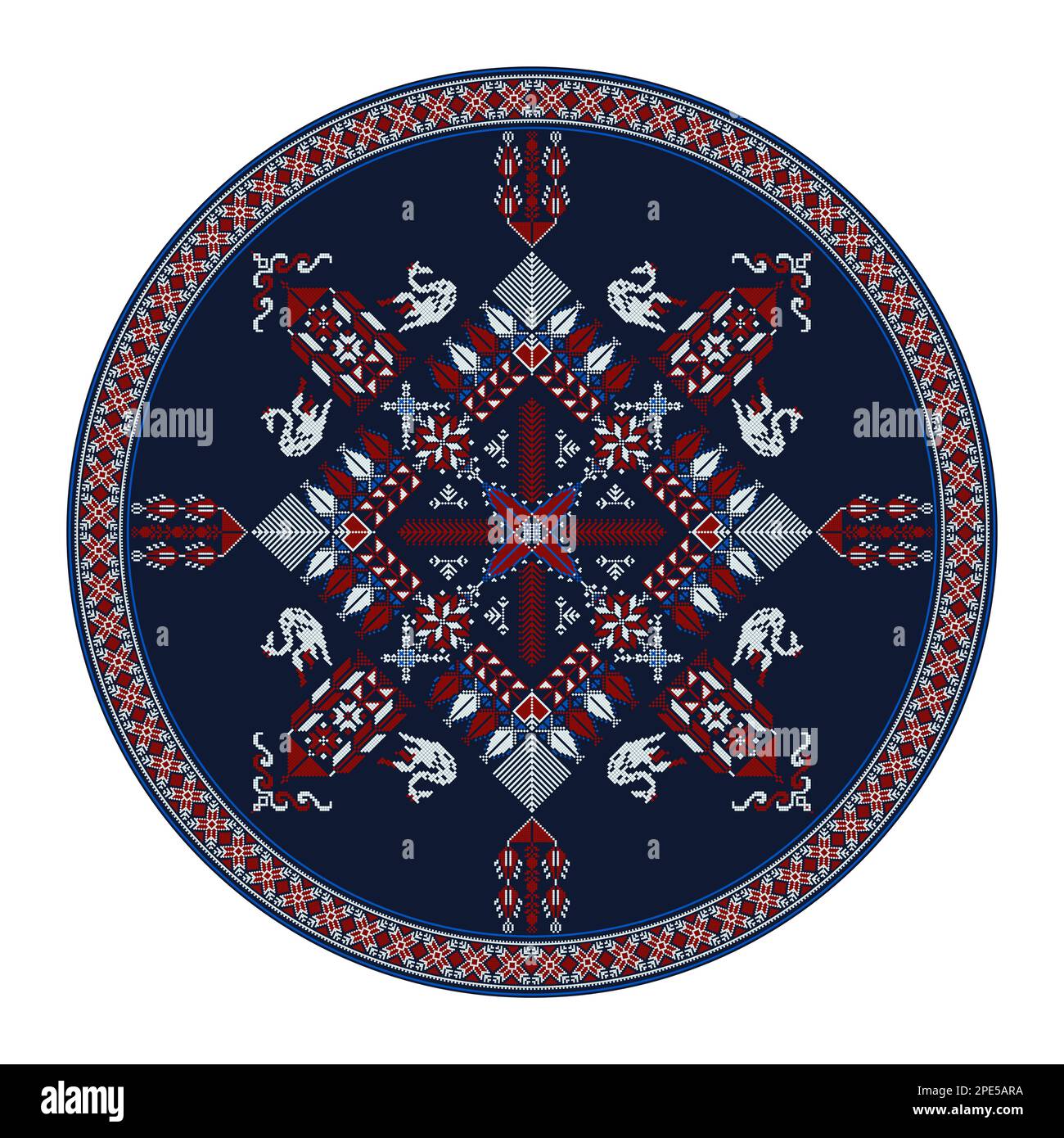 Decorative round Palestinian Tatreez design element over white ...