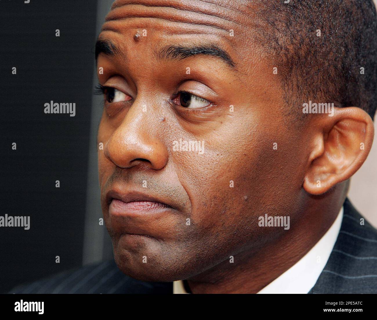 Attorney Vincent L. Dimmock listens to a question at a press conference ...