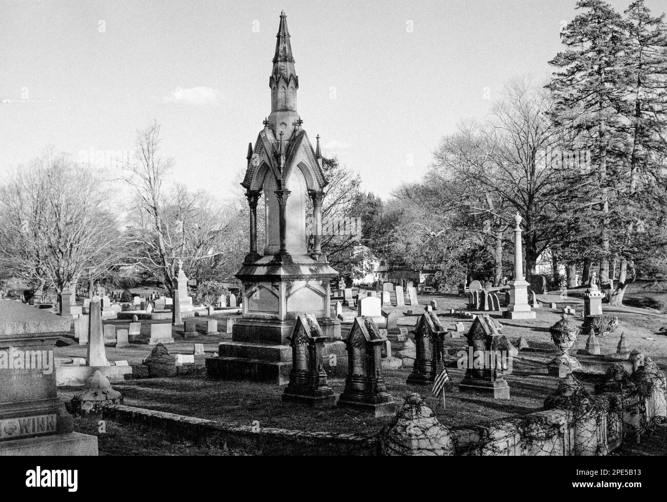 A large family plot with multiple concrete monuments from the Civil War ...