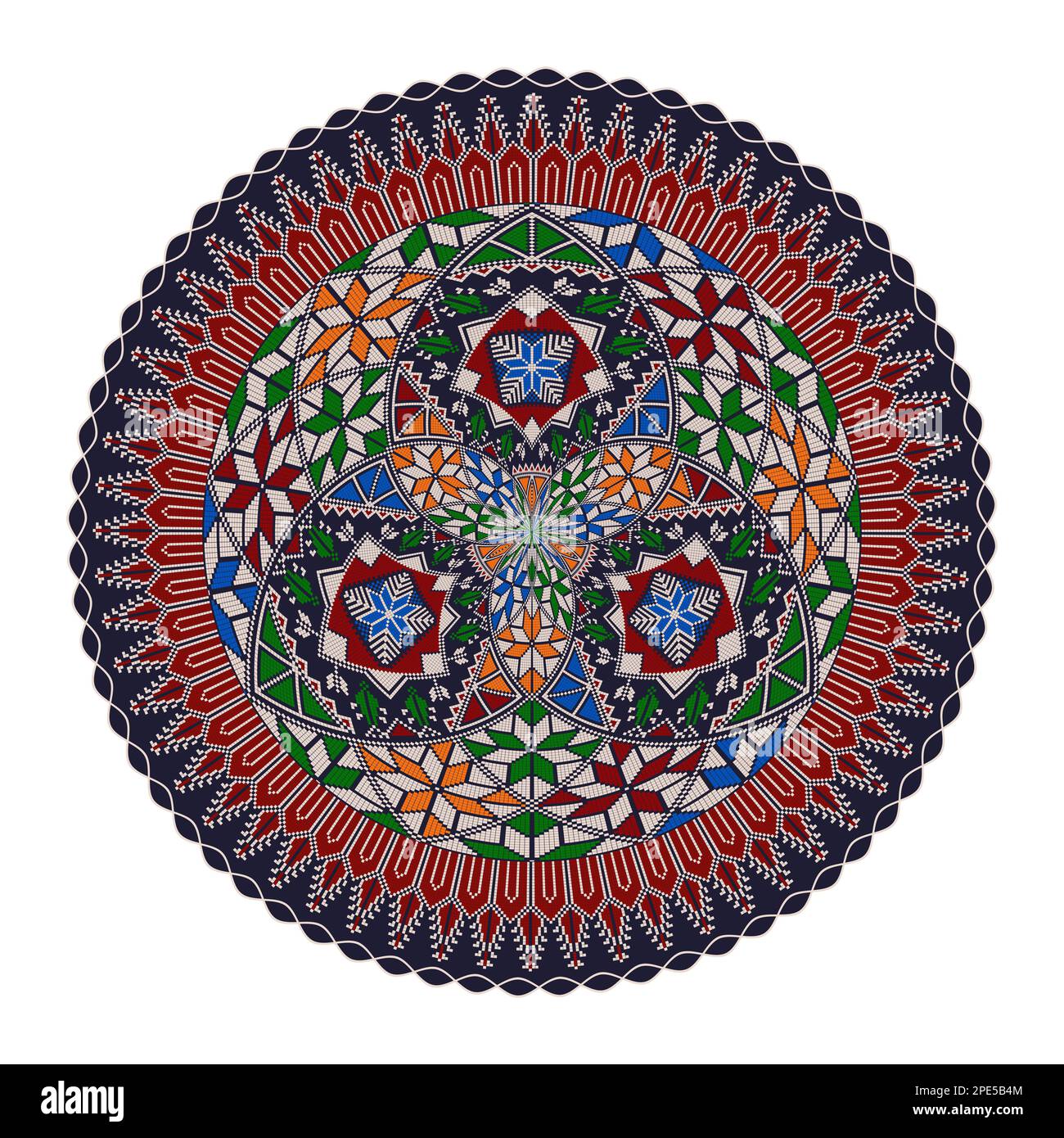 Decorative round Palestinian Tatreez design element over white ...