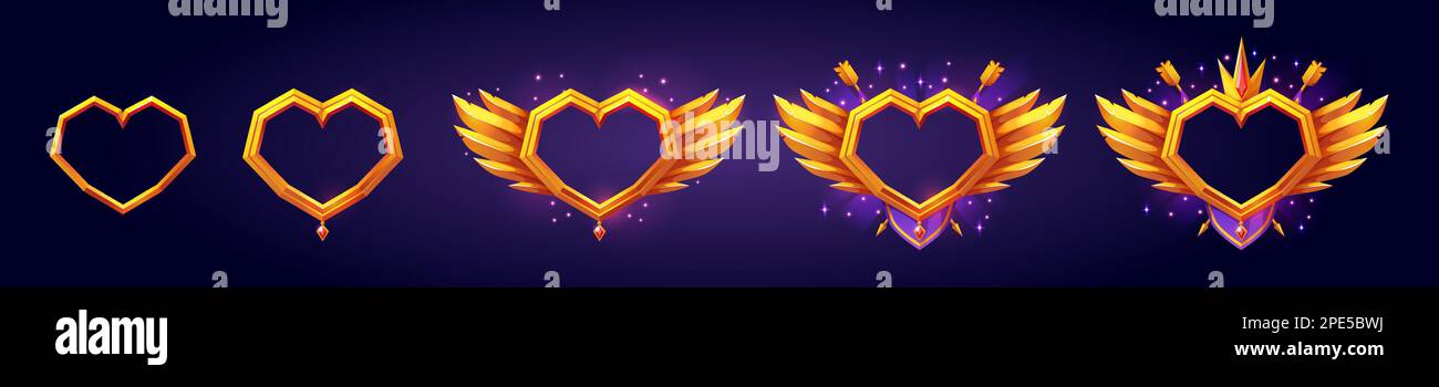 Cartoon set of golden heart avatar frames isolated on background ...