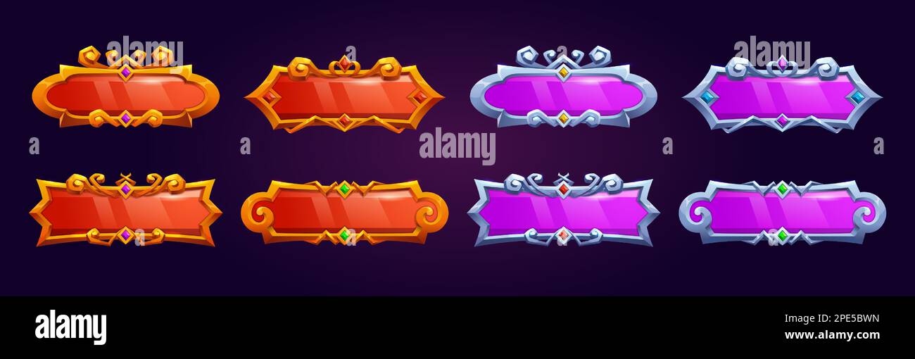 Medieval rpg game ui button frame. Isolated gold silver metal border in ...