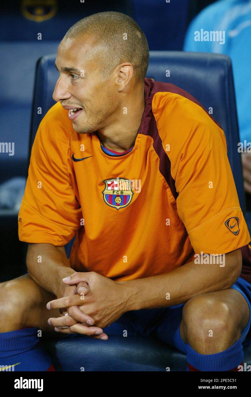 FC Barcelona's Swedish player Henrik Larsson sits on the bench during a ...