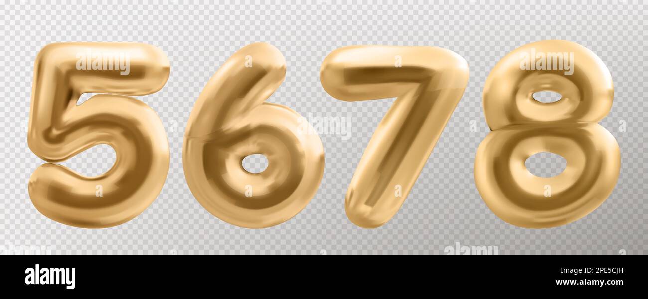 3d gold balloon number font, realistic isolated vector set. Golden ...