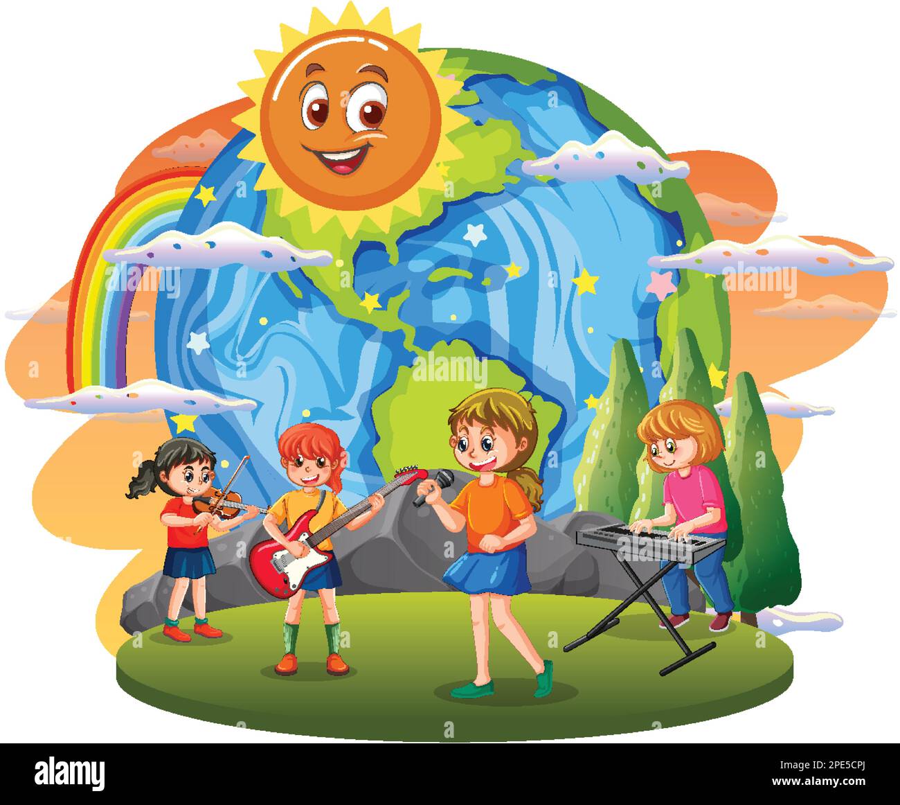Children playing music on earth globe illustration Stock Vector Image ...