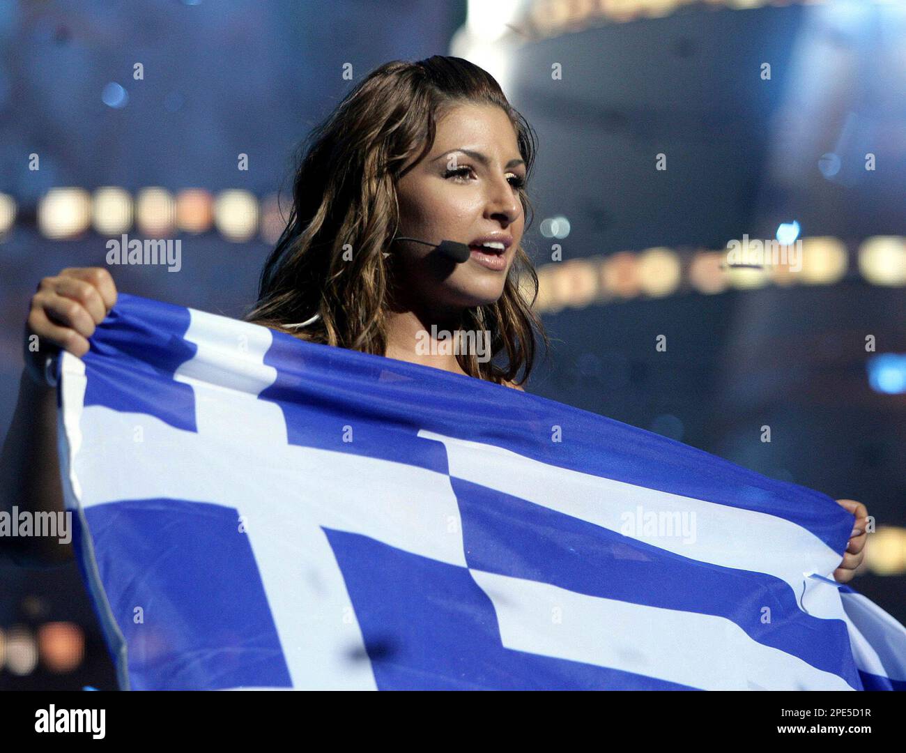 Winner of the Eurovision song contest Helena Paparizou of Greece holds ...