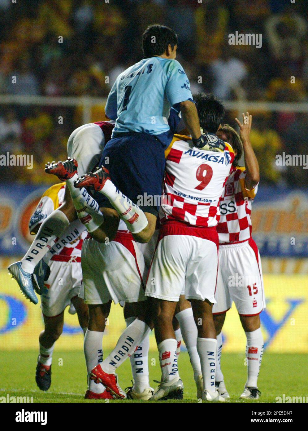 Tecos soccer players celebrates after defeating Morelia at the Morelos ...
