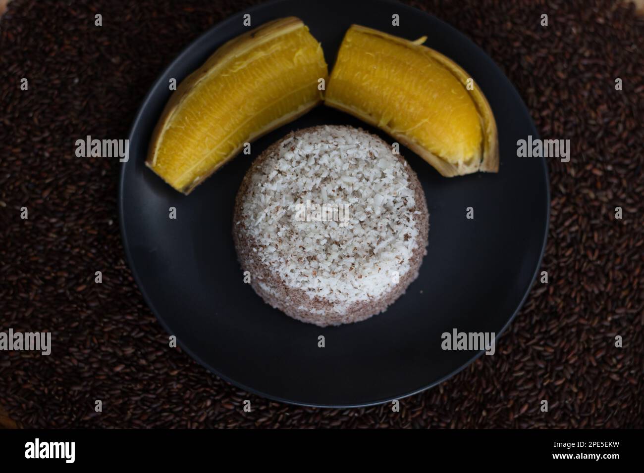 Poongar rice puttu shot along with steamed plantain. Steamed rice cake ...