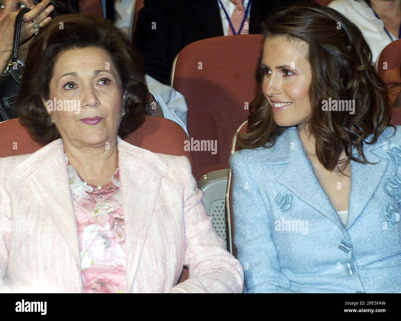 Syrian first lady Asma al-Assad,right and Egyptian first lady Susan ...