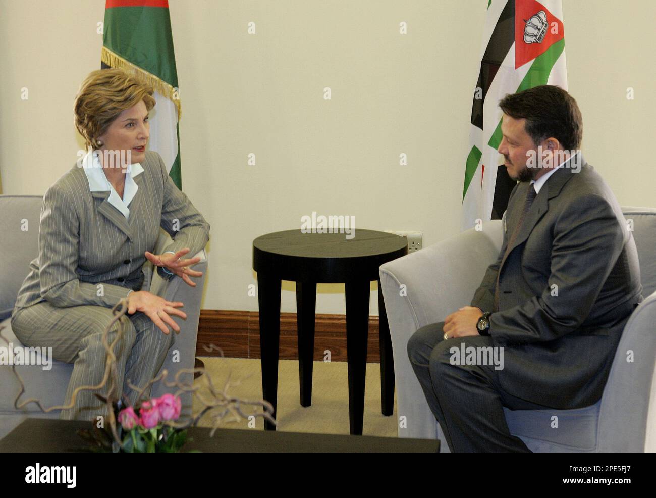 U.S. first lady Laura Bush, left, meets with King Abdullah Il Ibn ...