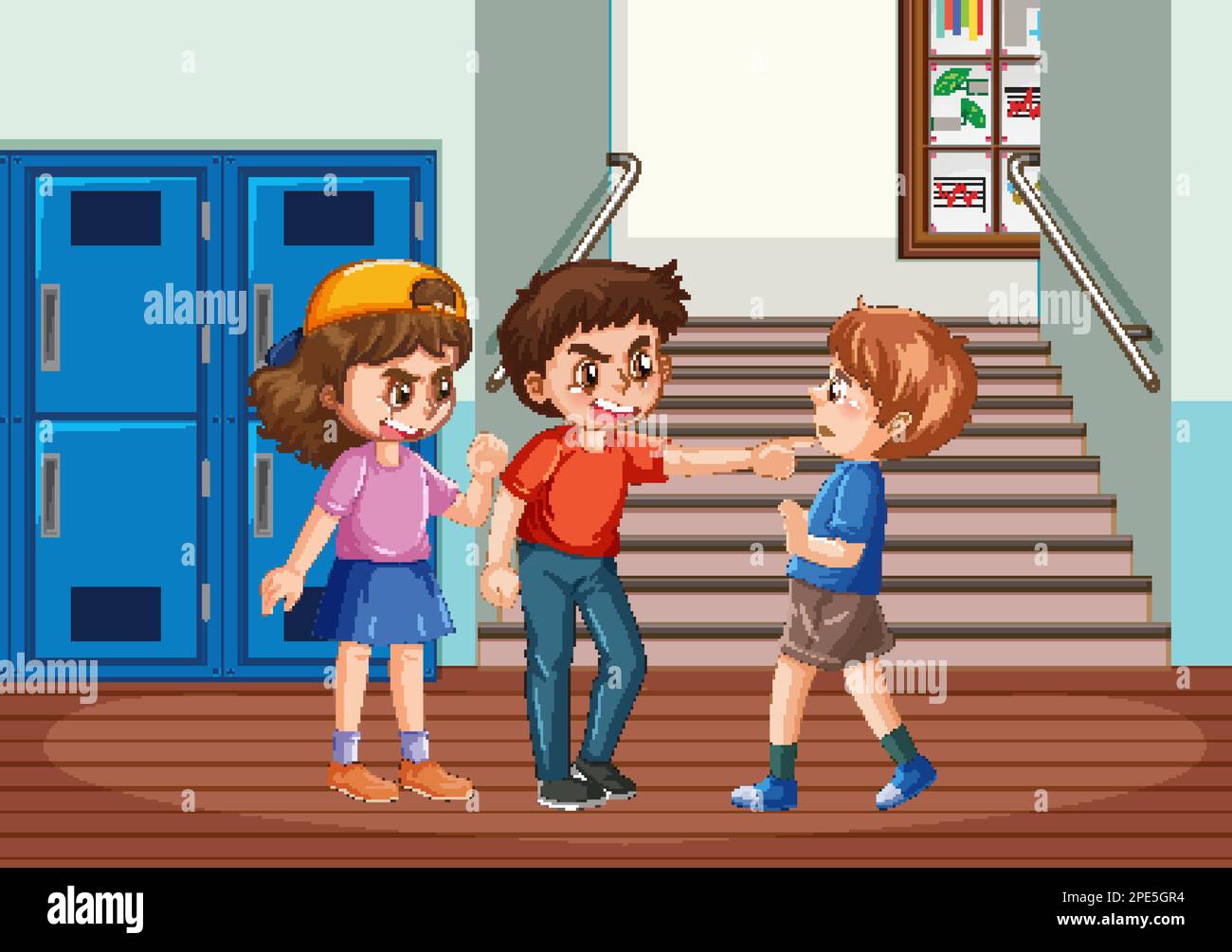 School bullying with student cartoon characters illustration Stock ...