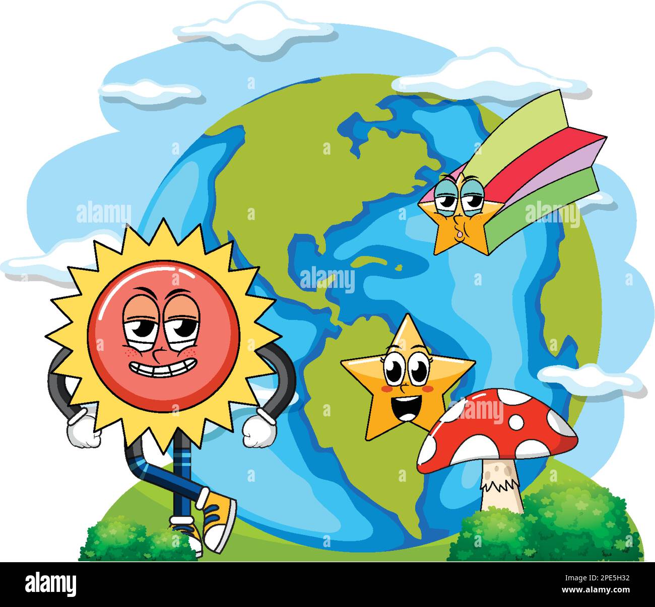 Earth globe with funny cartoon characters illustration Stock Vector ...