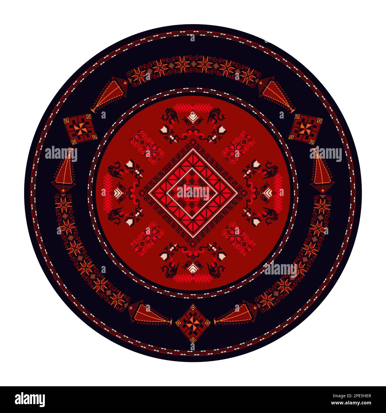 Decorative round Palestinian Tatreez design element over white ...