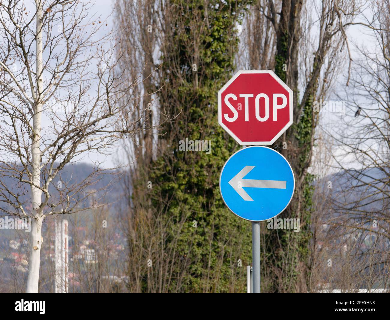 Stop sign no left turn road hi-res stock photography and images - Alamy