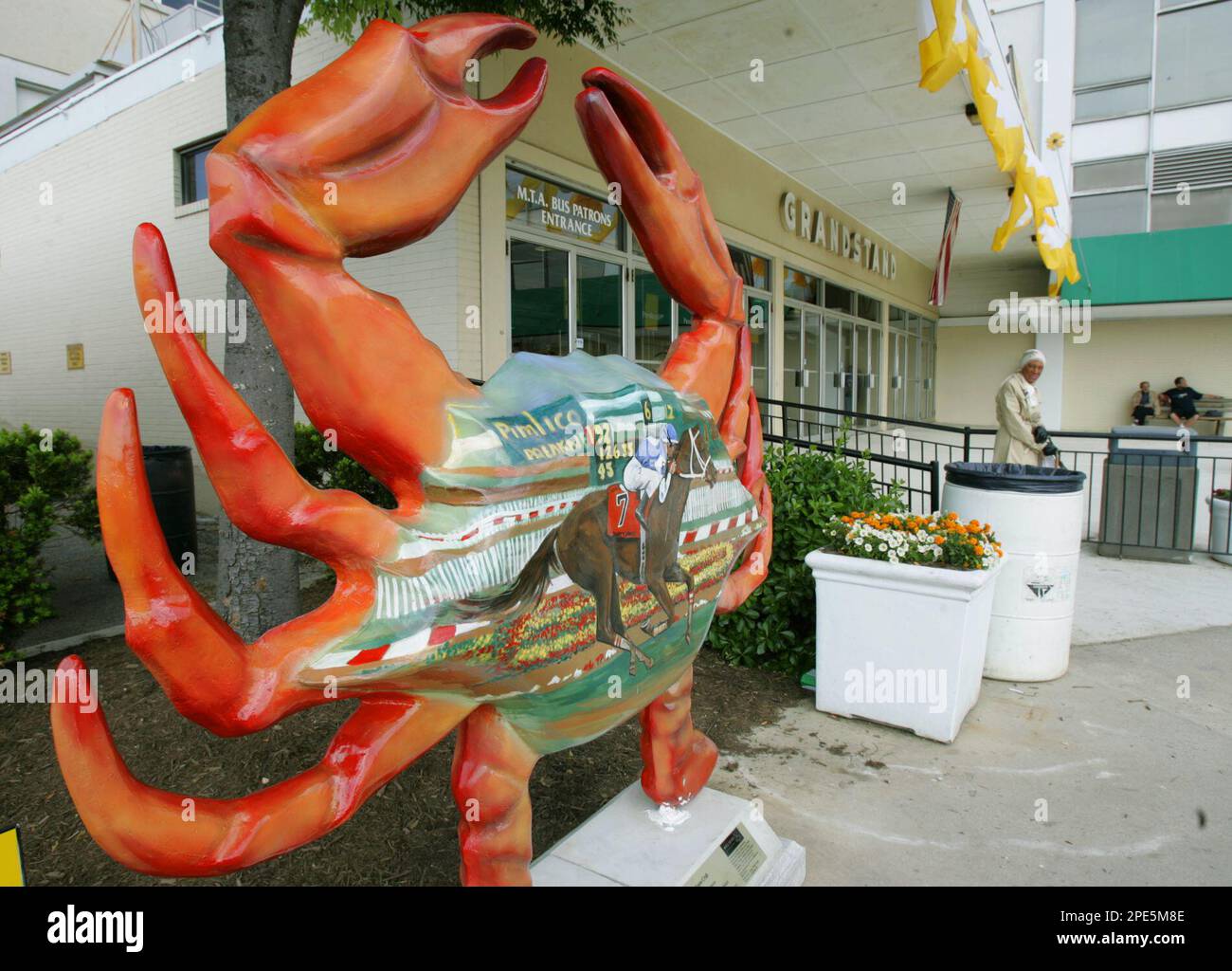 A statue of a giant crab decorated for Pimlico race track is seen in ...