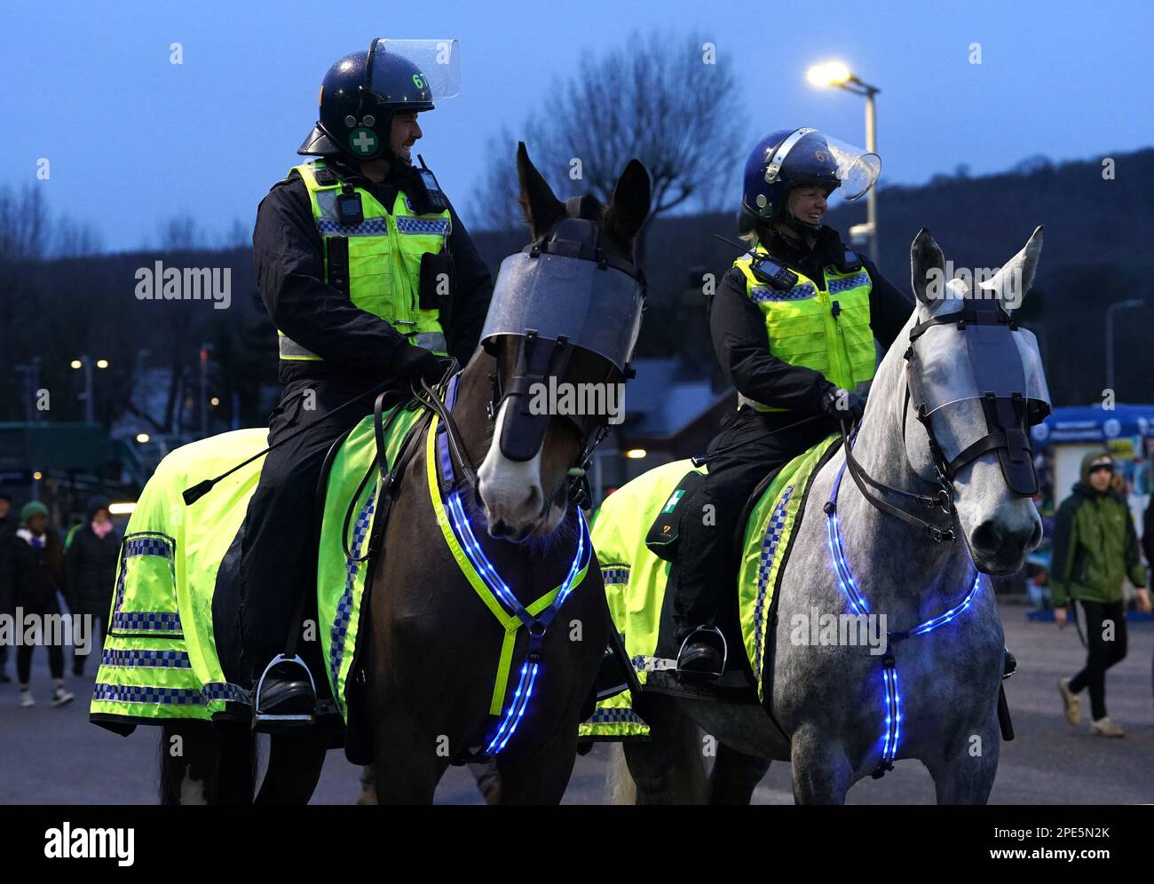 Mounted police officers ahead of the Premier League match at the Amex ...