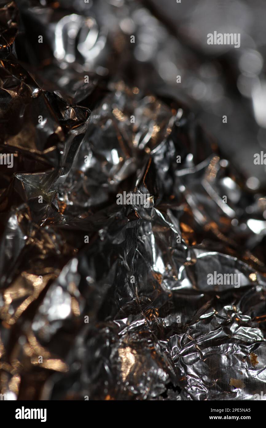 Abstract crumpled colorful aluminum foil texture close up modern ...