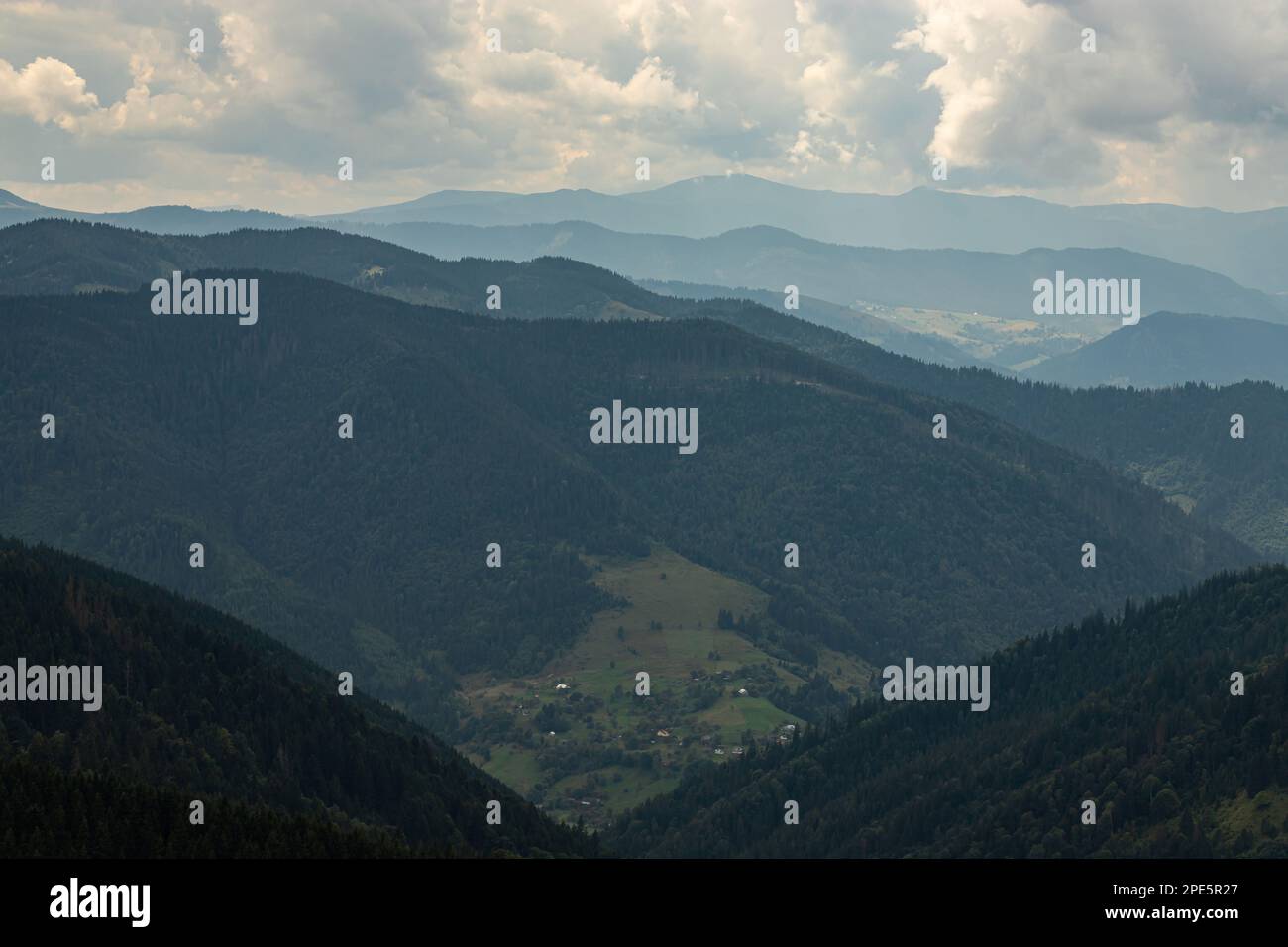 mountain slopes in the Ukrainian Carpathians. mountain tops and forests ...