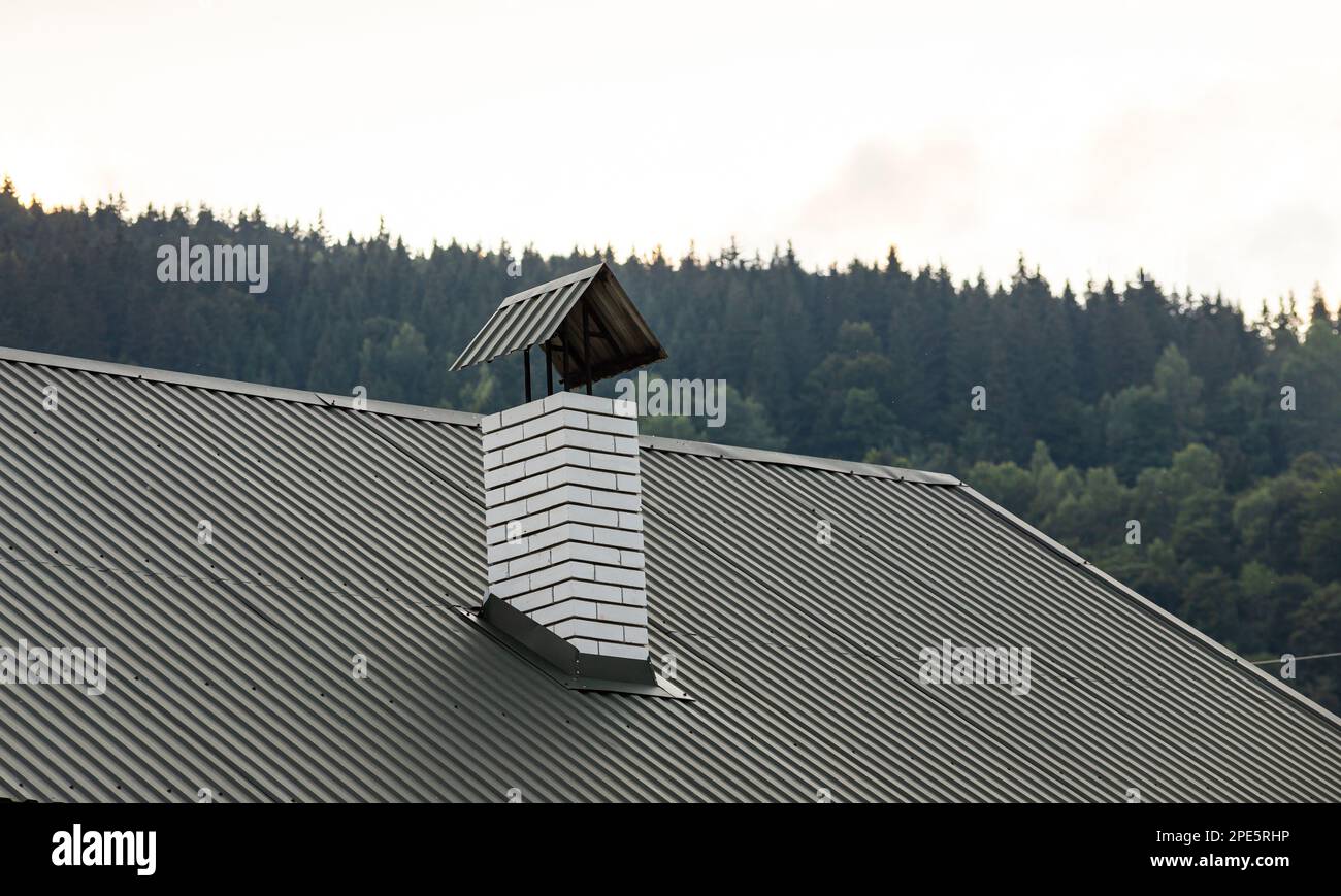 roof covered with metal tiles, roofing, wooden house Stock Photo - Alamy