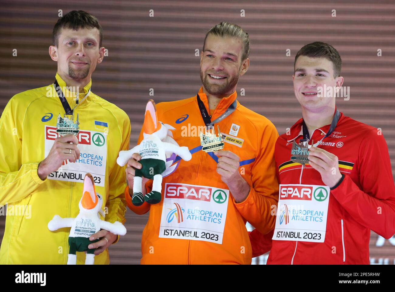 Andrii PROTSENKO of Ukraine , Douwe AMELS of Netherlands and Thomas CARMOY of Belgium Podium ...