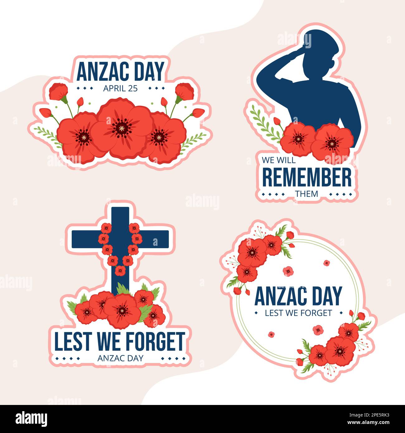 Anzac Day of Lest We Forget Label Flat Cartoon Hand Drawn Templates ...