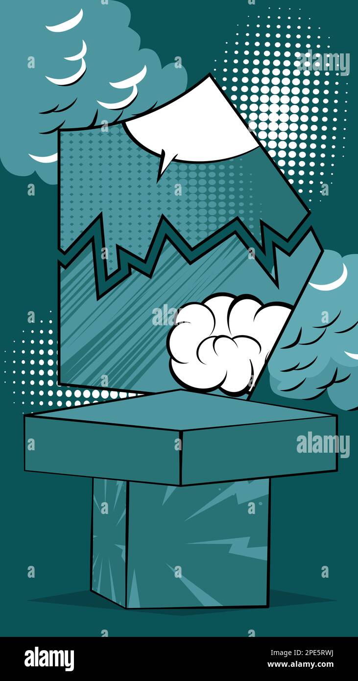 Crystal Blue Comic Book Showcase. Abstract Cartoon Product Podium ...