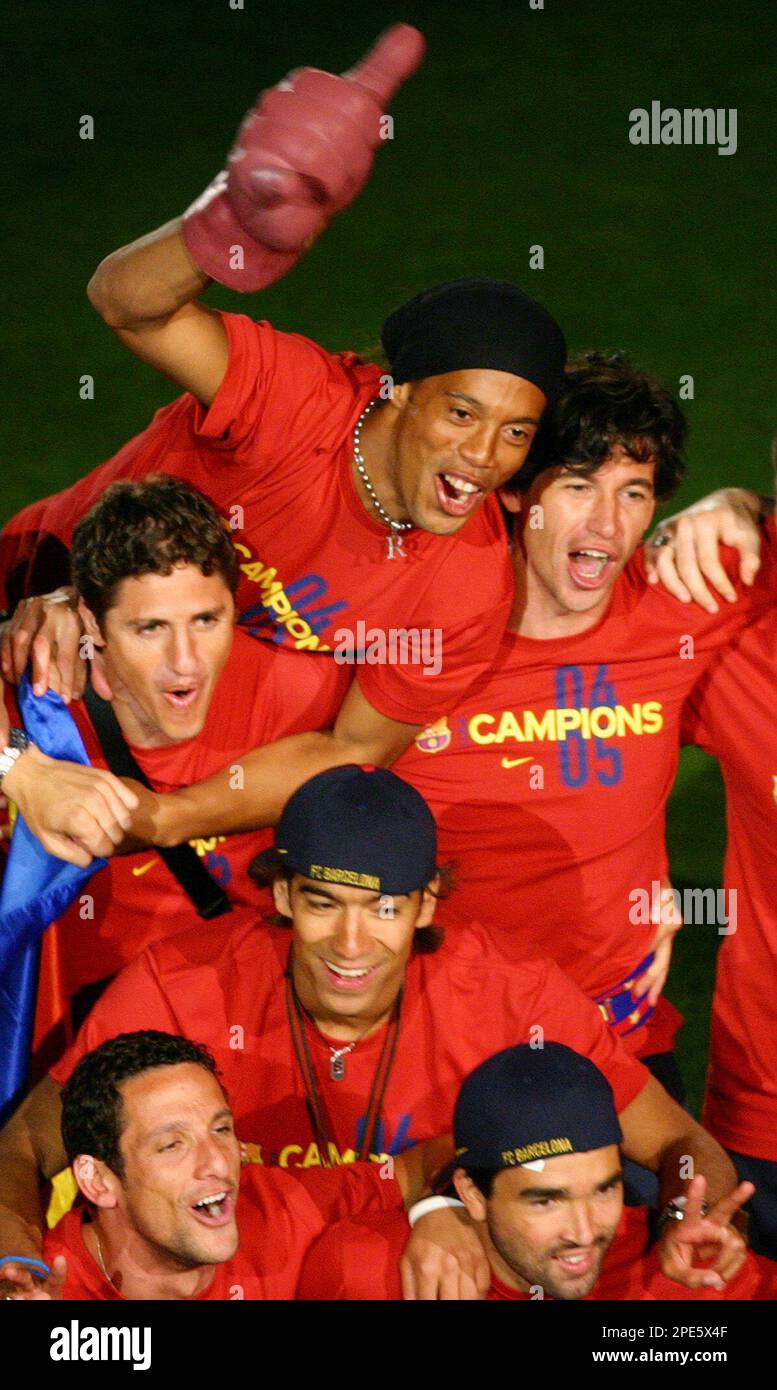 FC Barcelona players celebrate in Camp Nou Stadium of Barcelona, Spain ...