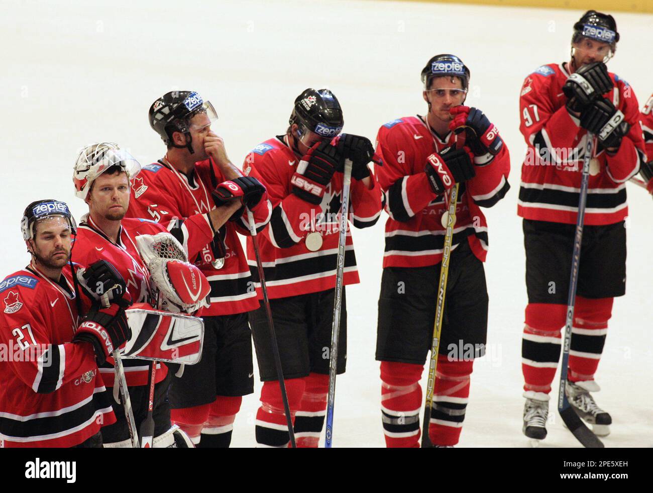 Team Canada's Dan Boyle, Martin Brodeur, Ed Jovanovski, Mike Fisher ...