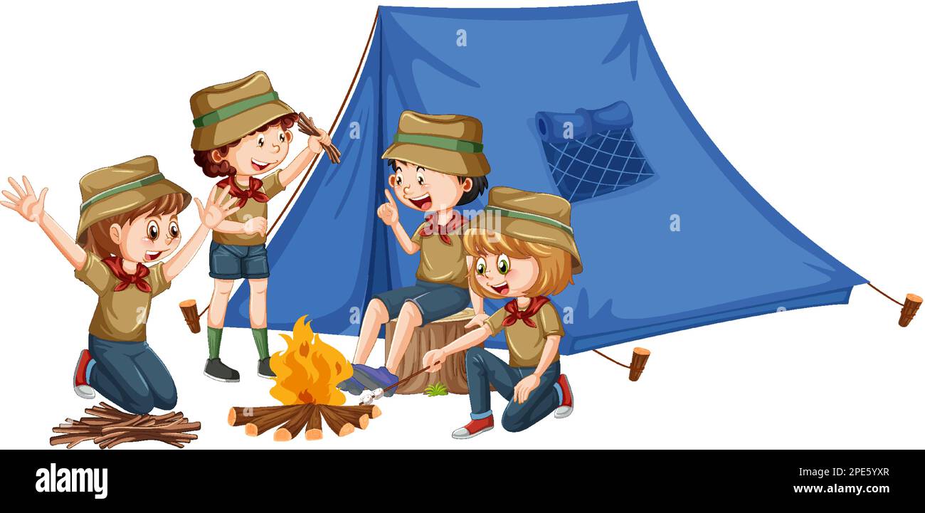 Outdoor camping with scout kids illustration Stock Vector Image & Art - Alamy
