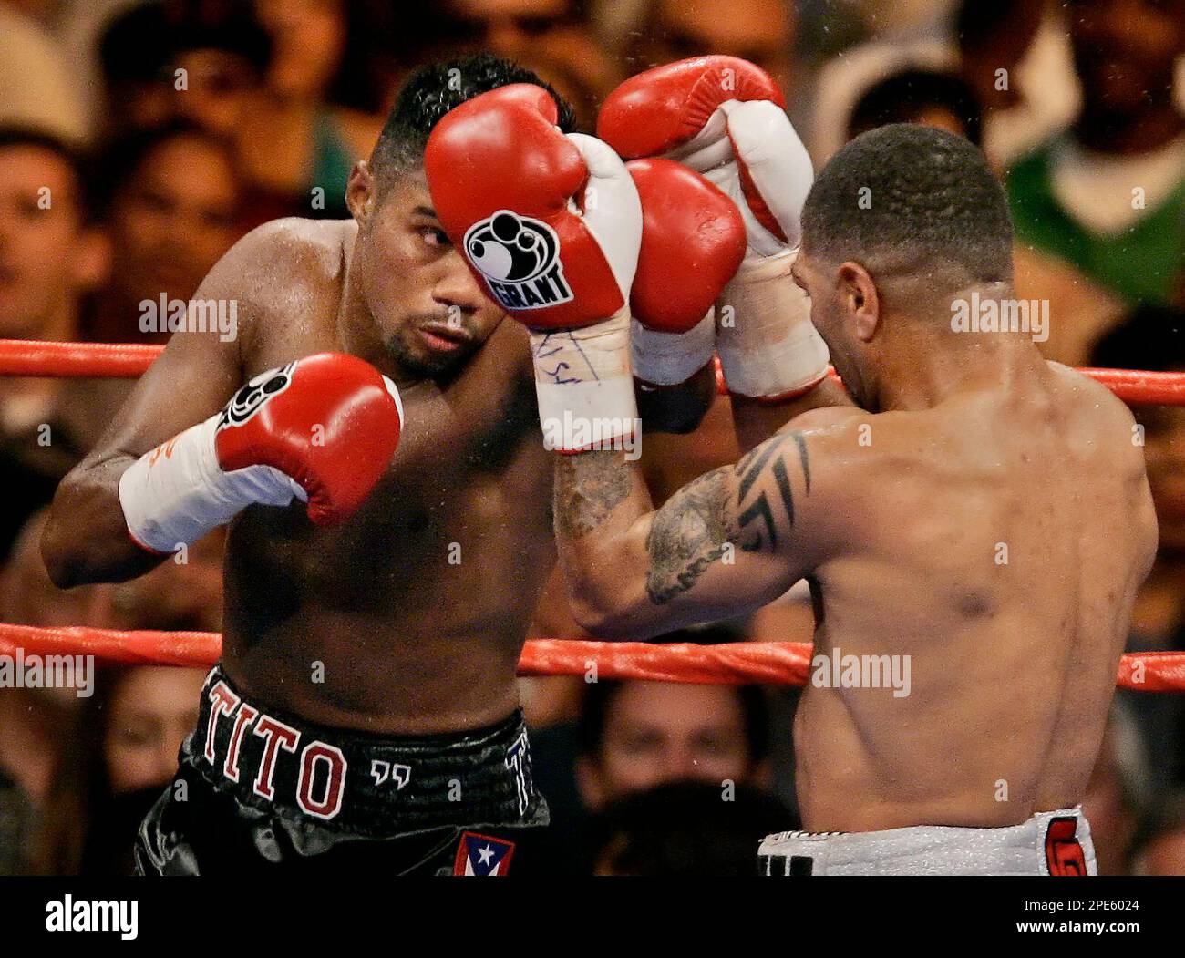 Puerto Rico's Felix Trinidad, left, can't break through the defense of ...