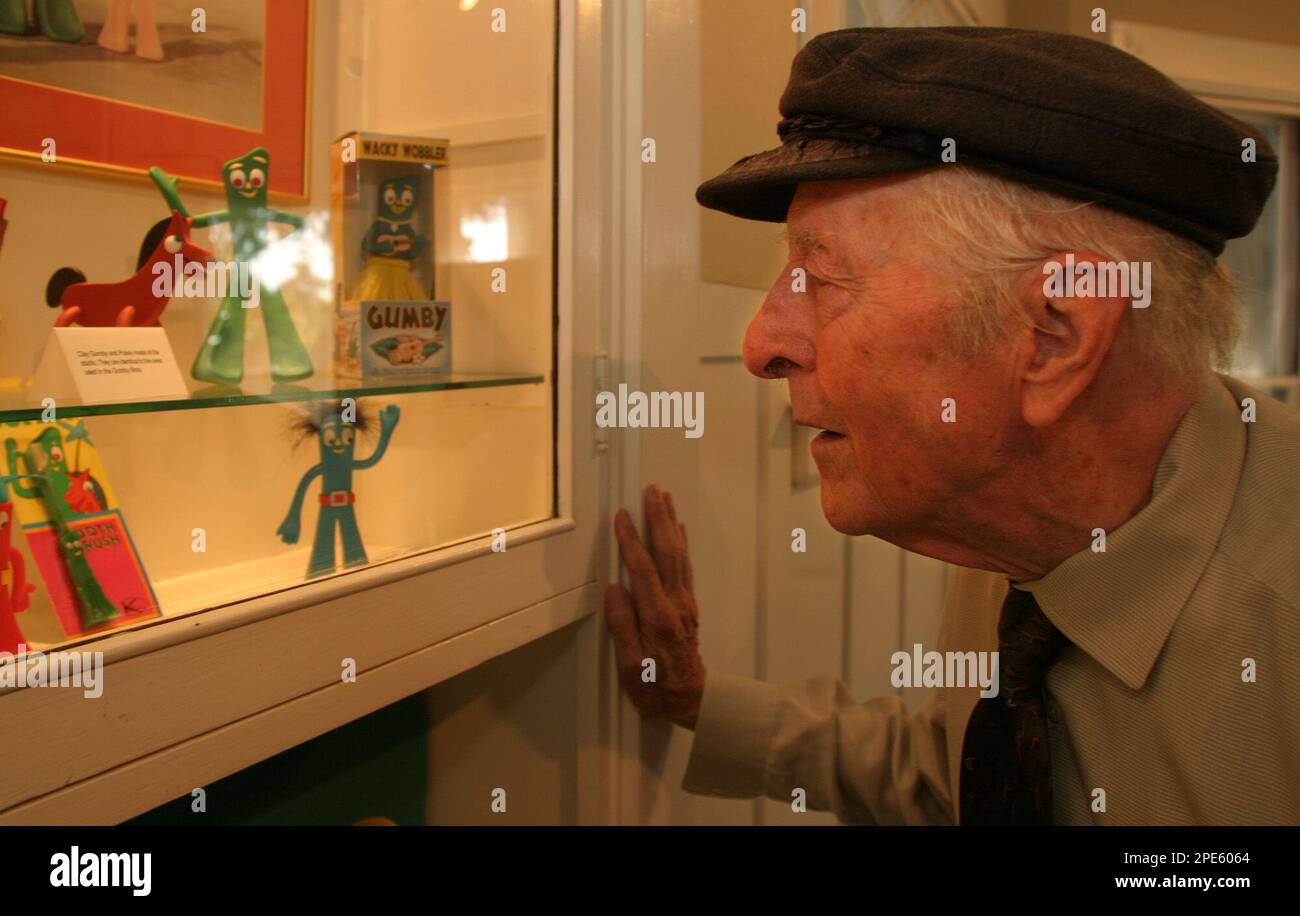 Art Clokey, 83, the creator of "Gumby," looks over some of the ...